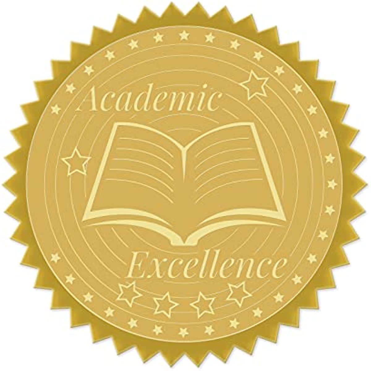 100pcs Embossed Foil Stickers Academic Excellence Gold Foil Certificate ...