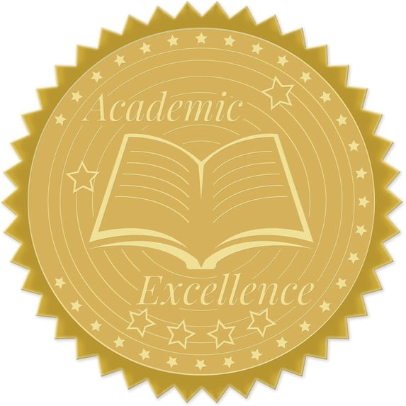 100pcs Embossed Foil Stickers Academic Excellence Gold Foil Certificate ...
