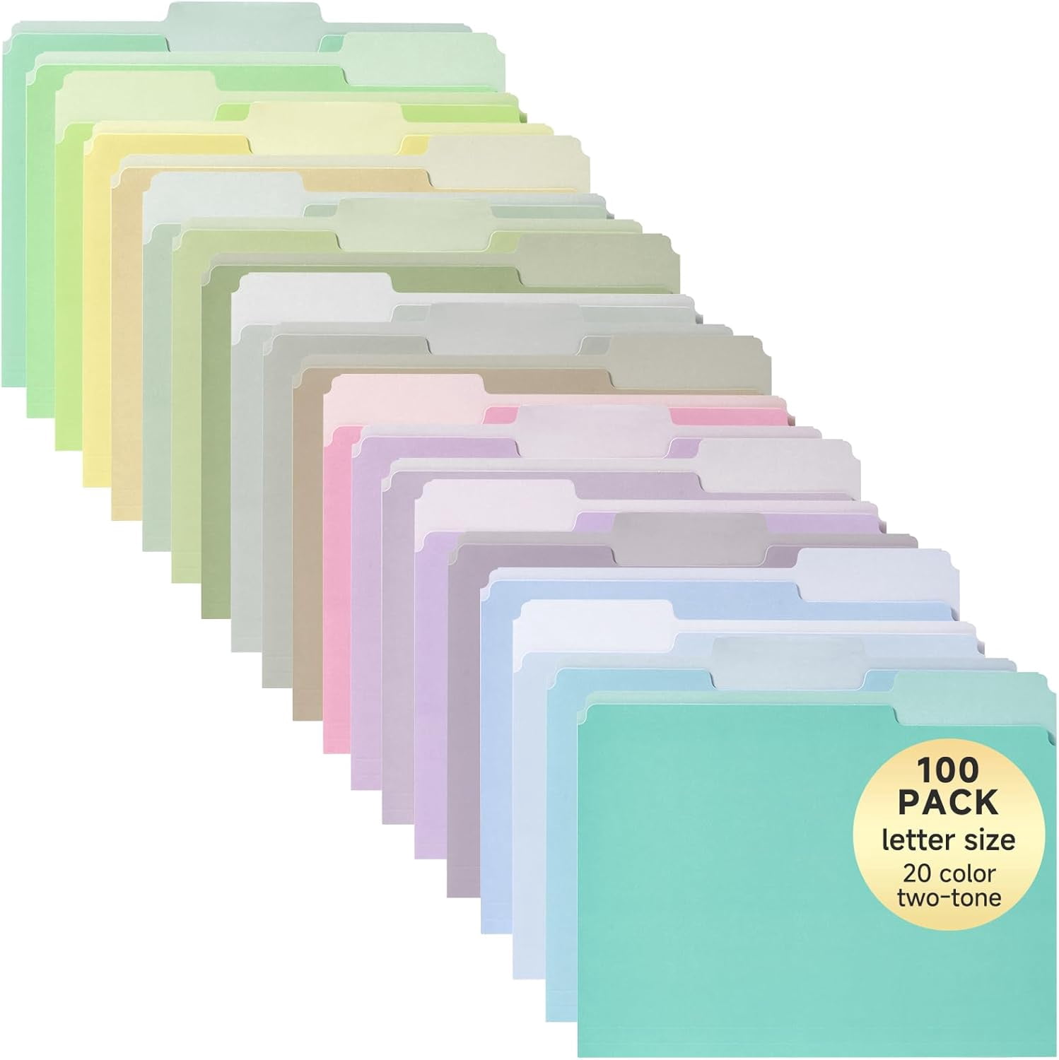 100pcs File Folders, Letter Size, 20 Color Assorted Two-Tone, Pastel ...