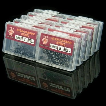 ROZYARD 100/500Pcs Carbon Steel Eyed Fish Hook with Compartment Box ...