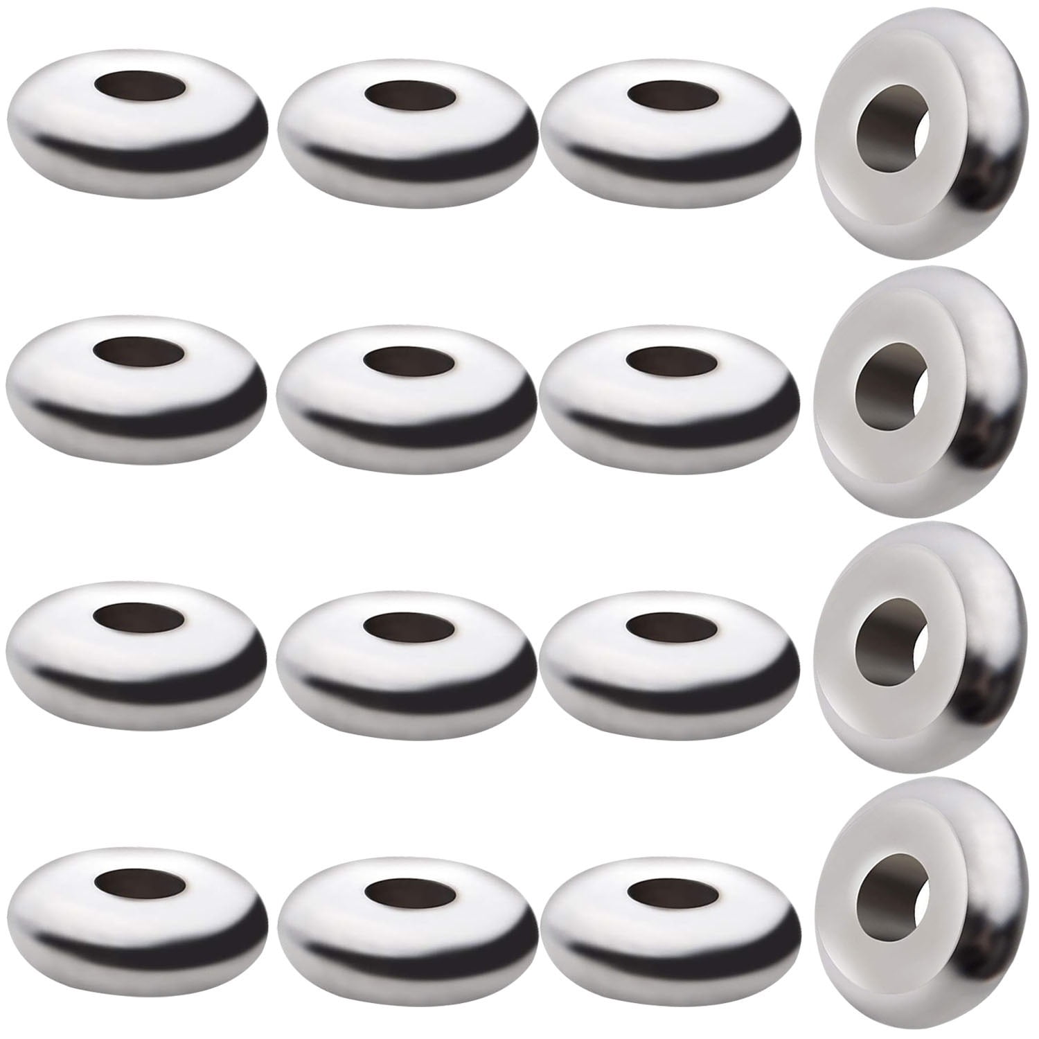 100pcs Flat Disc Spacer Beads Stainless Steel Round Rondelle Loose Bead ...
