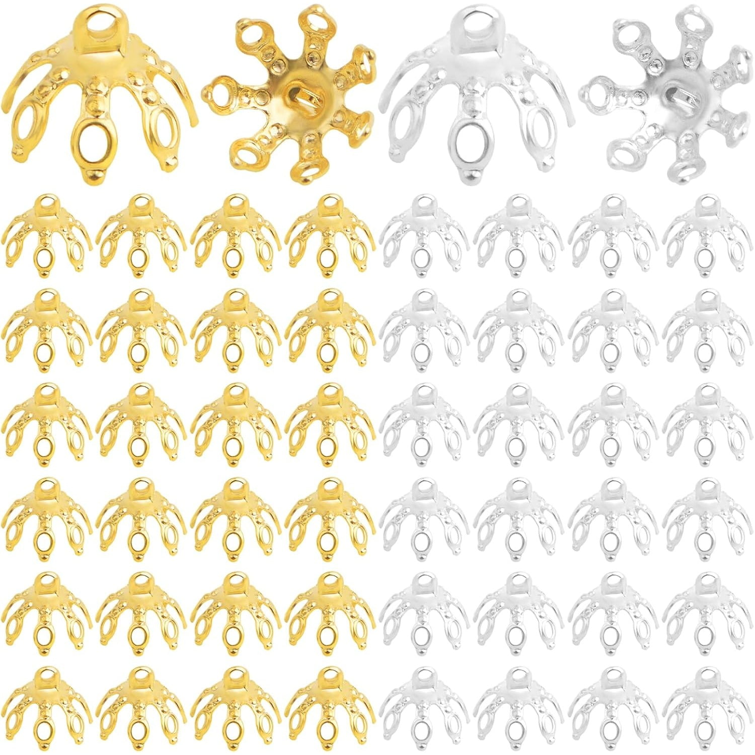 100pcs Flower Bead Caps with Loops Brass Bell Bead Cap Bail End ...