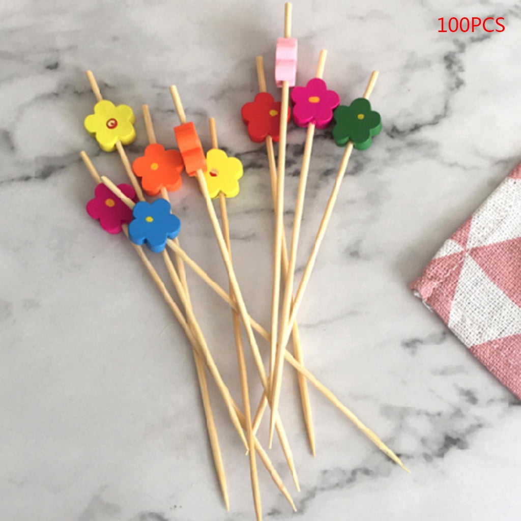 100pcs Flower Food Picks Dessert Buffet Fruit Salad Fork Cake Muffin ...