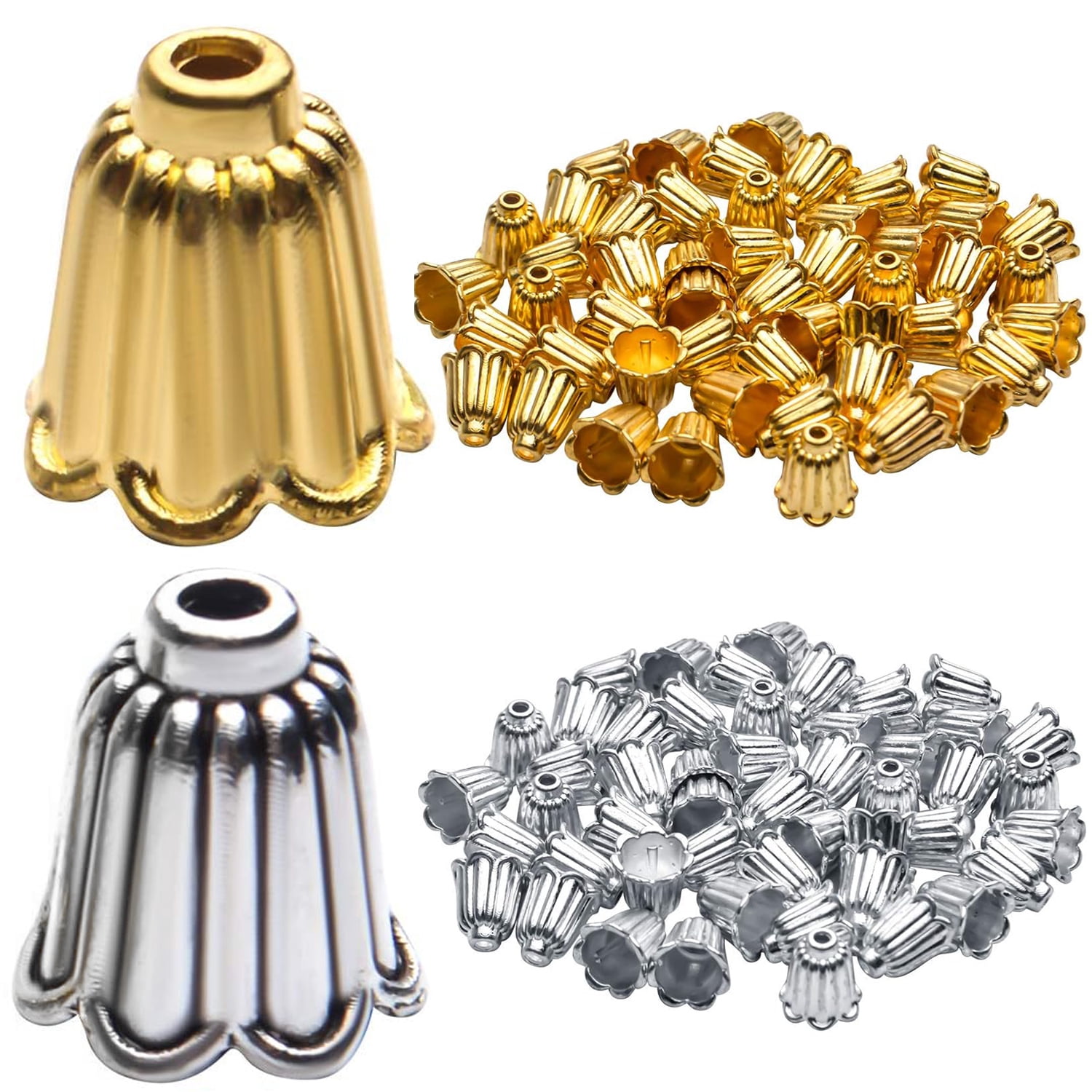 100pcs Flower Spacer Bead Caps Antique Alloy Cone Bead Caps Tassel Ends ...