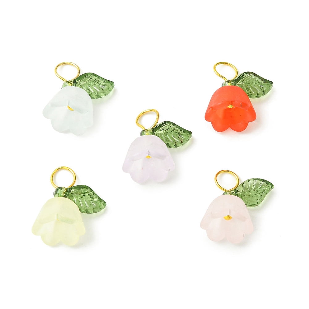 100pcs Frosted Acrylic Flower Pendants with Brass Jump Rings Finding ...