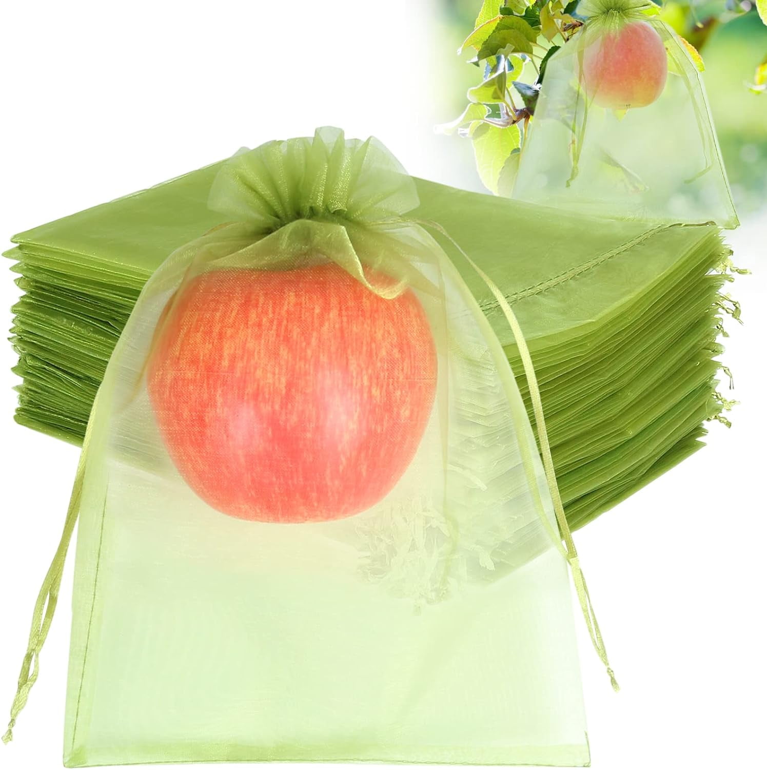 100pcs Fruit Protection Bags 6x9 inch, Green Netting Cover Drawstring ...