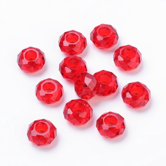 100pcs Glass European Beads Large Hole Beads No Metal Core Rondelle Red ...