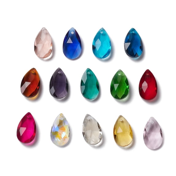 100pcs Glass Pendants Suncatcher Faceted teardrop Mixed Color Size ...