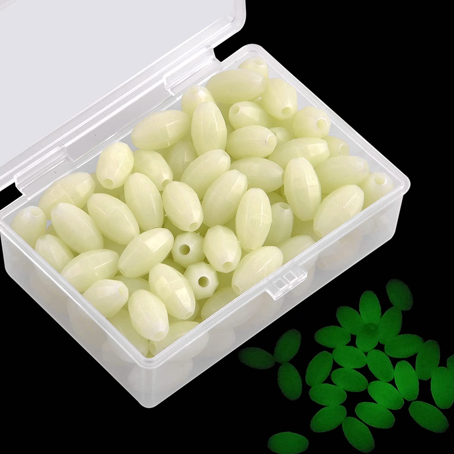 100pcs Glow Fishing Beads Hard Fish Line Beads Luminous Plastic Oval ...
