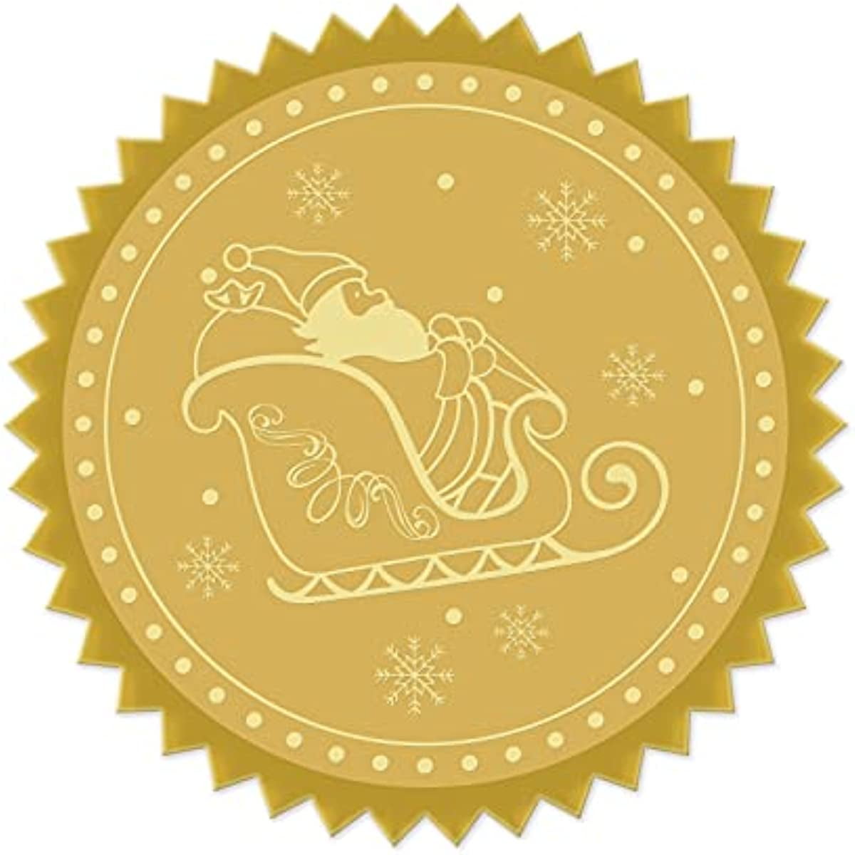 100pcs Gold Foil Certificate Seals Santa Claus Self Adhesive Embossed ...