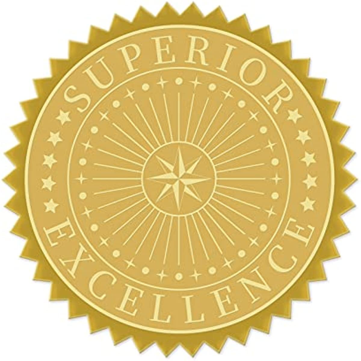 100pcs Gold Foil Certificate Seals Superior Excellence 2inch Round Self ...