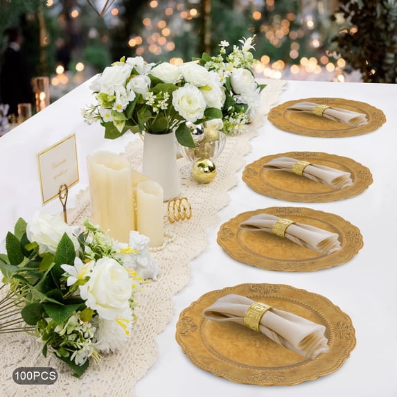 100pcs Gold Plastic 33cm Western Dim Sum Plate Single-Sided Painted ...
