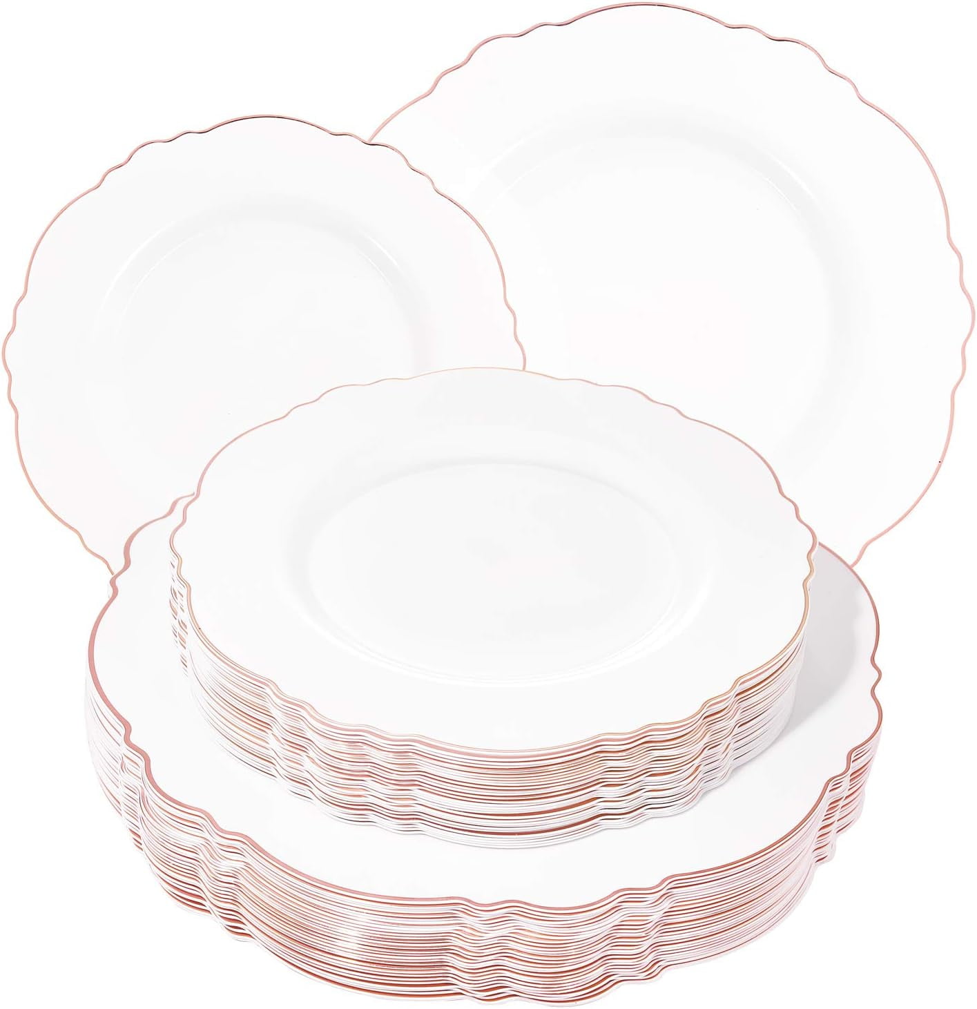 100pcs Gold Plastic Plates - High-end Baroque Design - Heavy Duty White ...