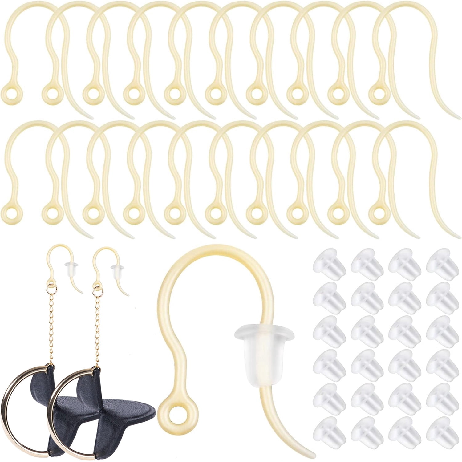 100pcs Golden Plastic Earring Hooks Fish Hooks with Loop and 100pcs ...