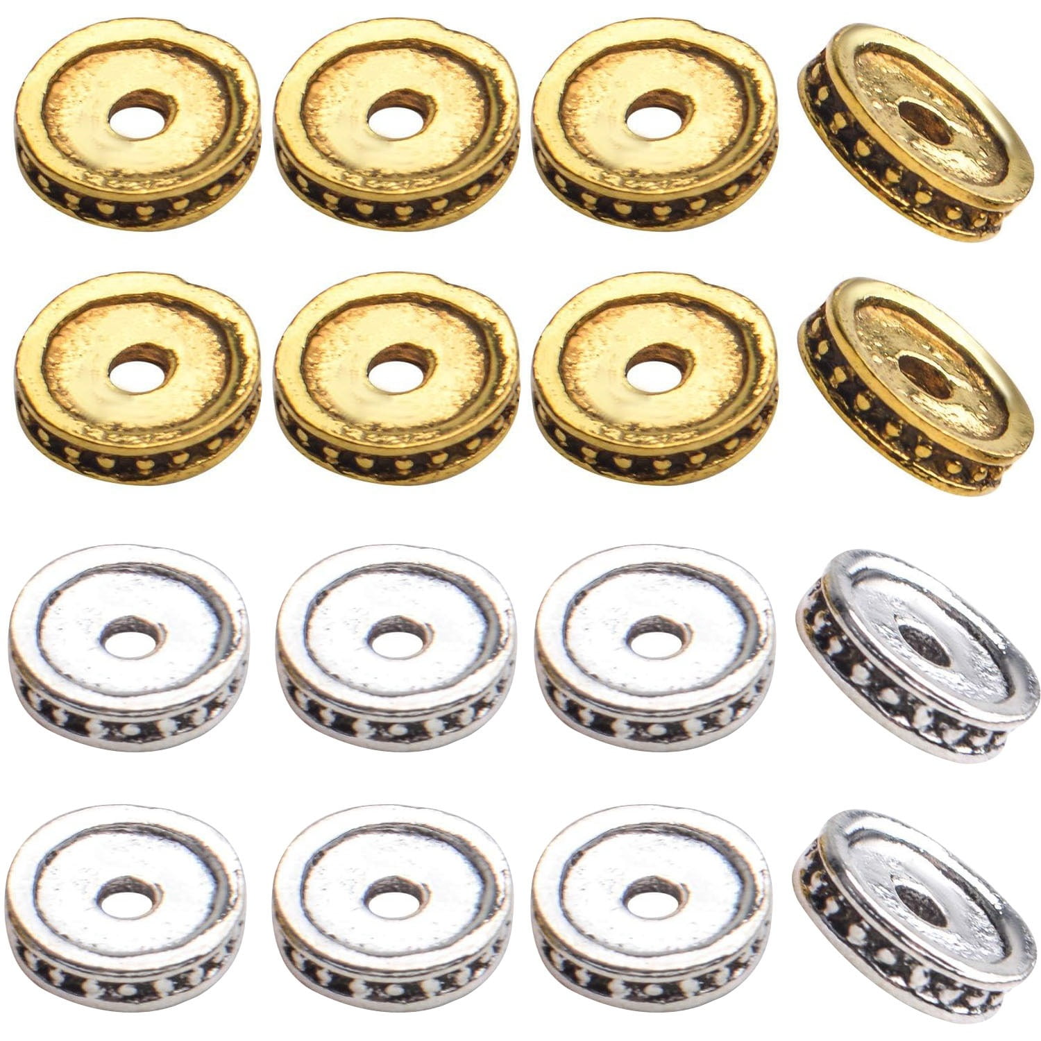 100pcs Golden Silver 8mm Spacer Beads Tibetan Loose Beads Alloy Flat ...