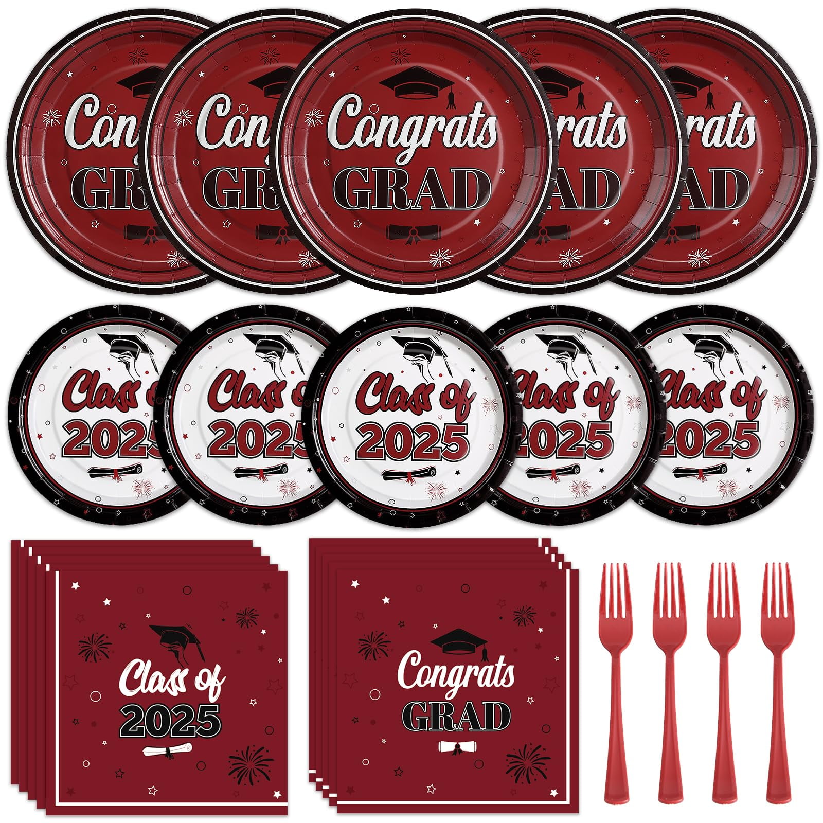 100pcs Graduation Plates and TSF6 Napkins 2025 Maroon and Plates and ...