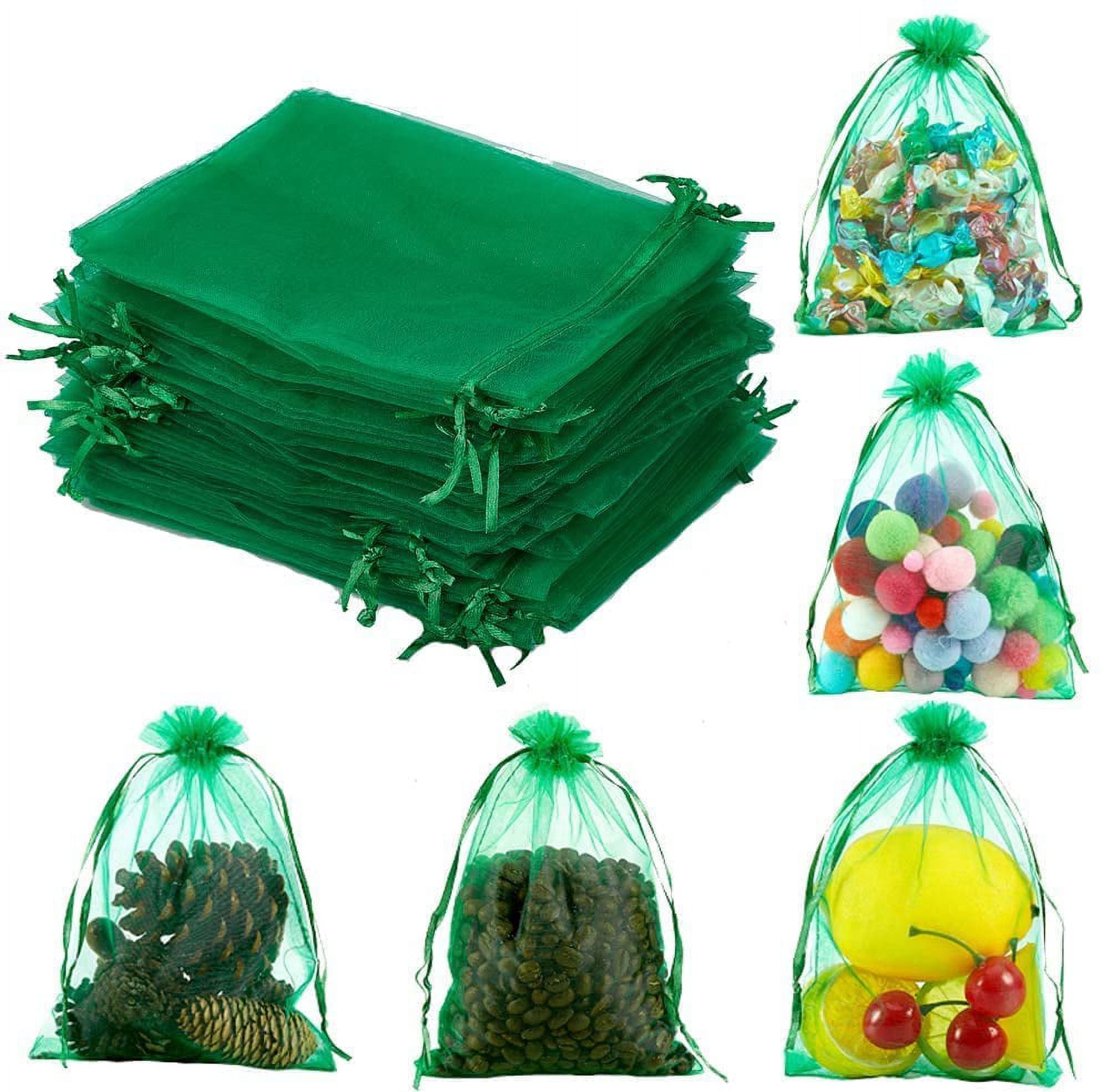 100pcs Green Organza Bags Jewelry Pouches Gift Bags Sheer Bags with ...