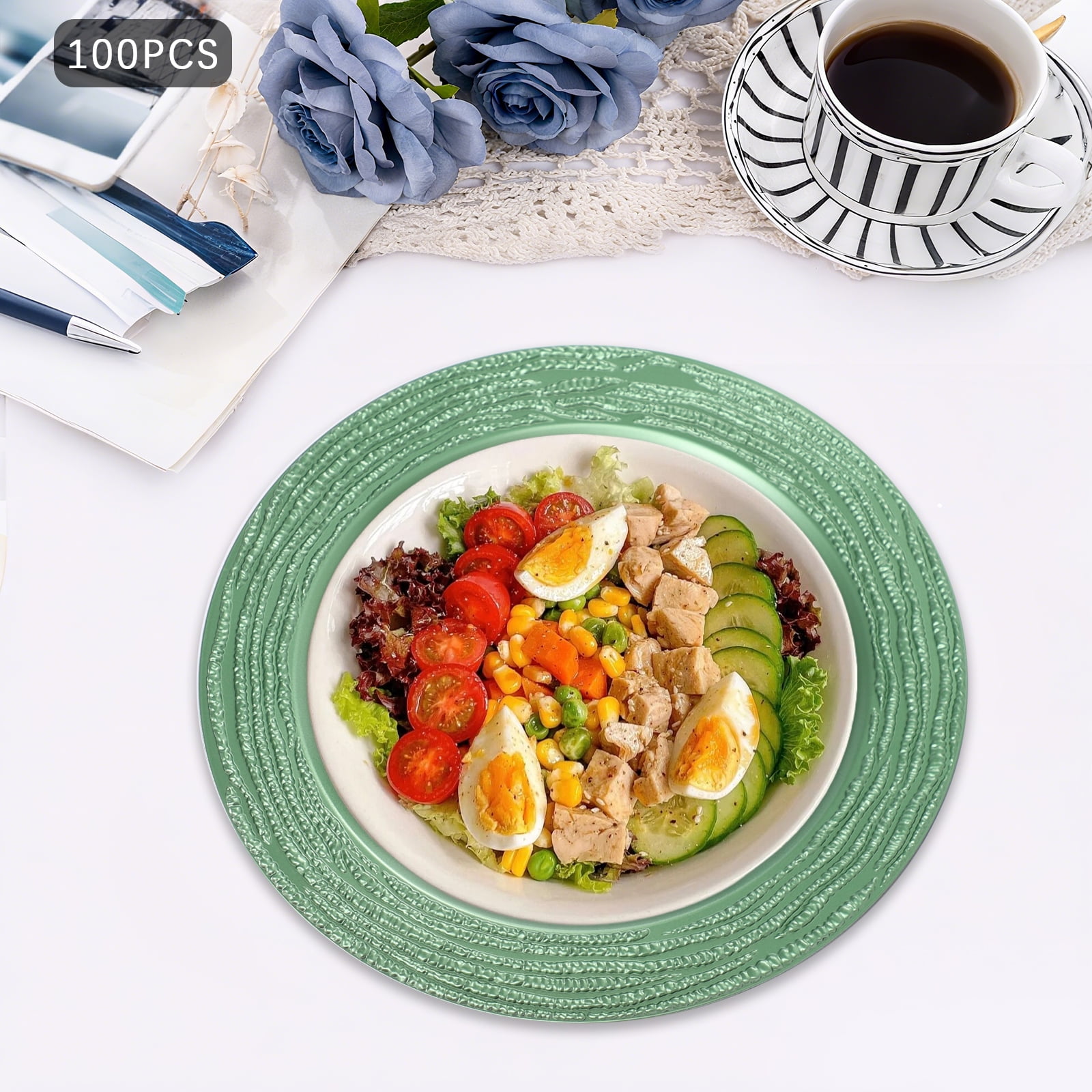 100pcs Green PP 13-Inch Balsam Pear Texture Plate Western Dessert Plate ...