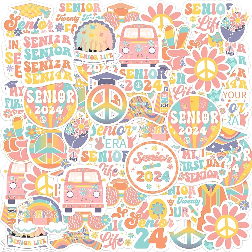 100pcs Groovy Graduation Stickers, 2024 Senior Night Graduation Party ...