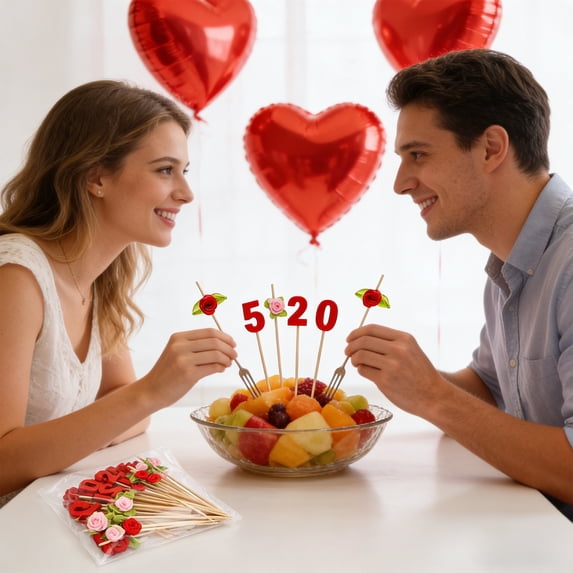 100pcs Heart-Shaped Bamboo Fruit Picks, Disposable Valentine’s Day ...