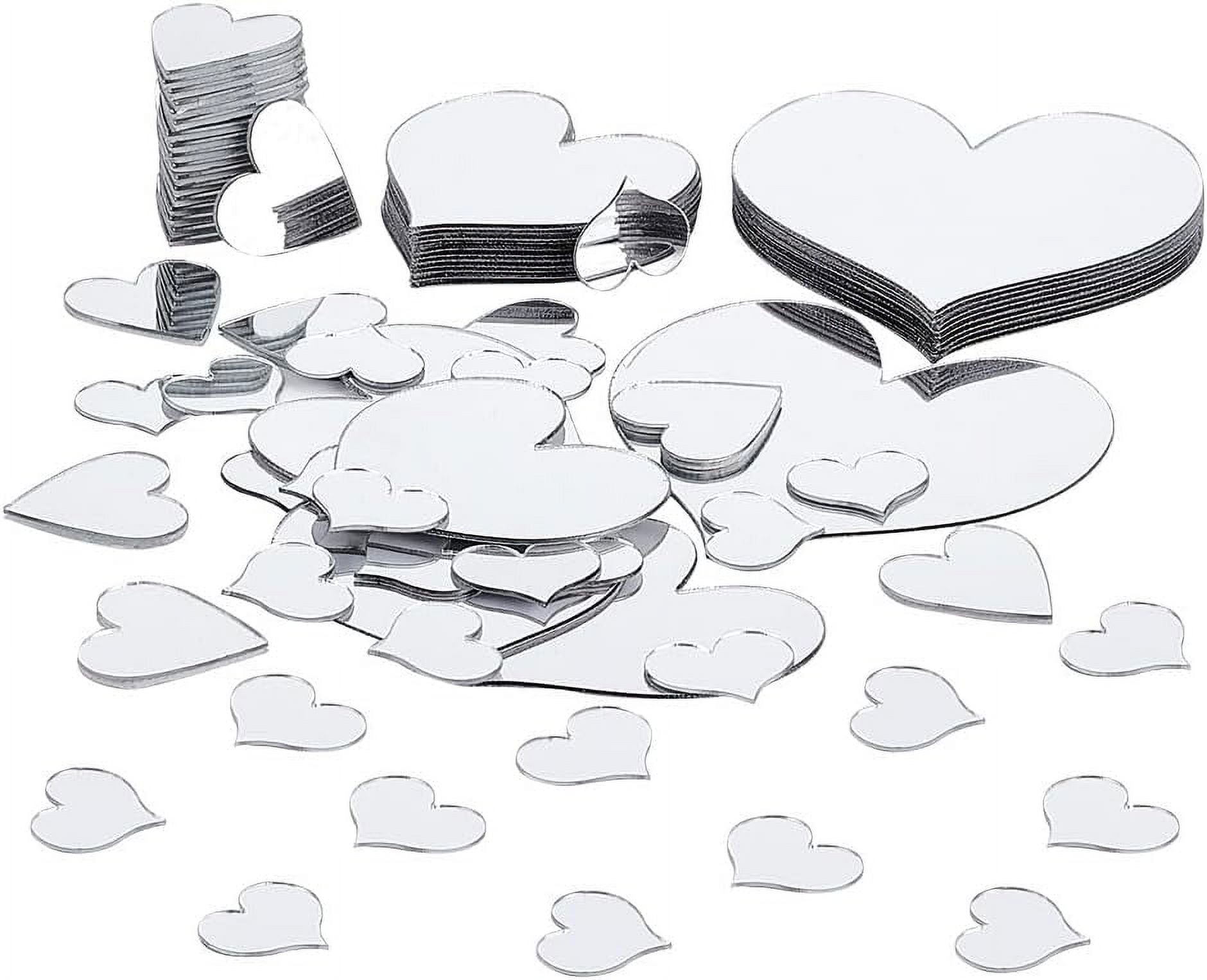 100pcs Heart Shaped Mirrors 4 Sizes Adhesive Craft Mirror Tiles Love ...