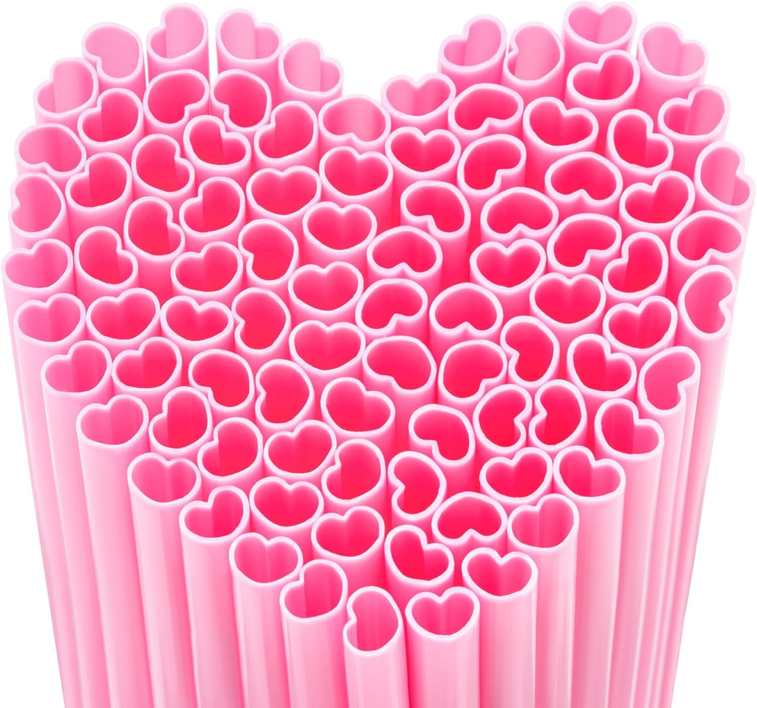100pcs Heart-Shaped Pink Love Straws for Birthday Milkshakes, Bridal ...