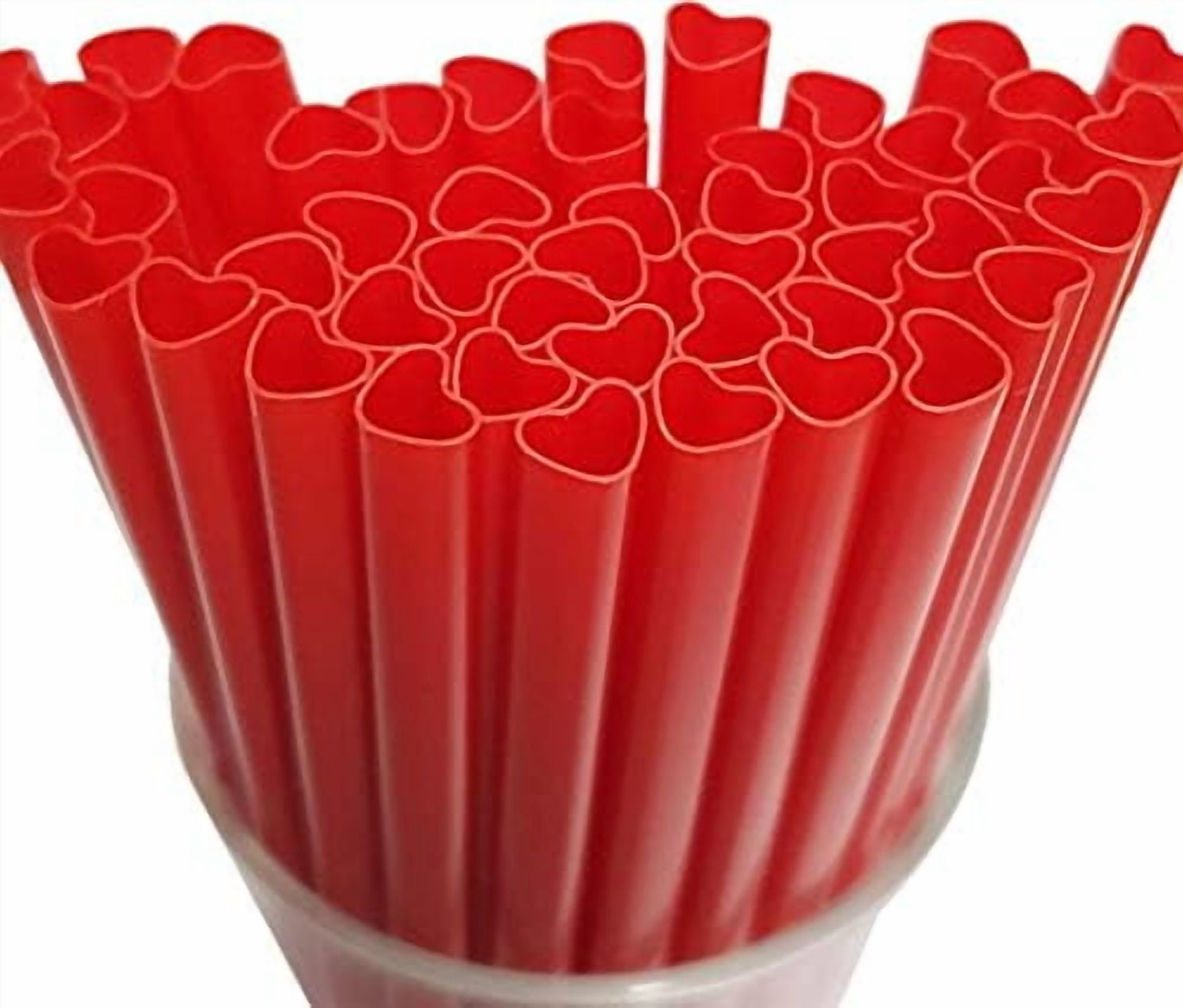 100pcs Heart Shaped Pink Straws Disposable Drinking Cute Straw ...