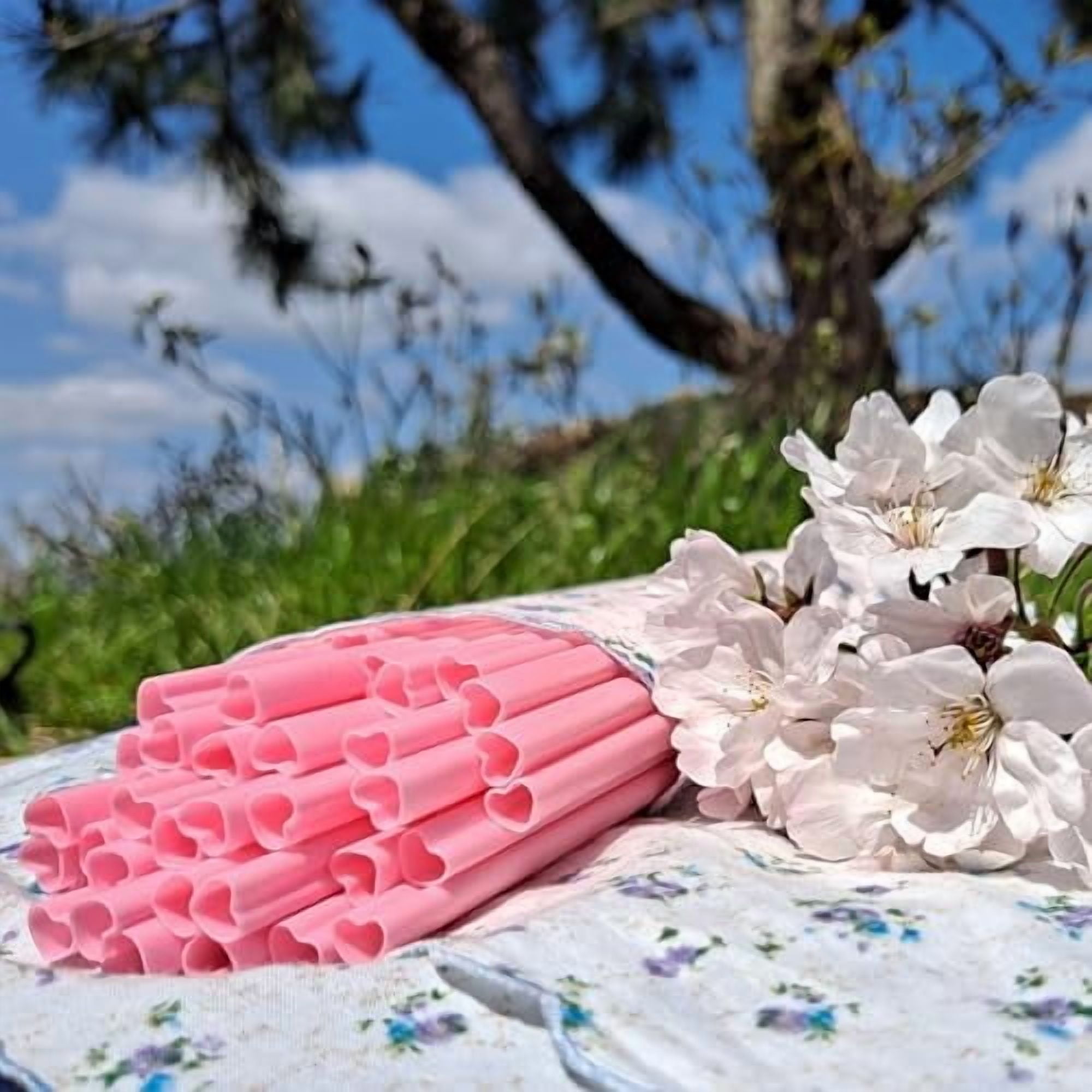 100pcs Heart Shaped Pink Straws Disposable Drinking Cute Straw ...