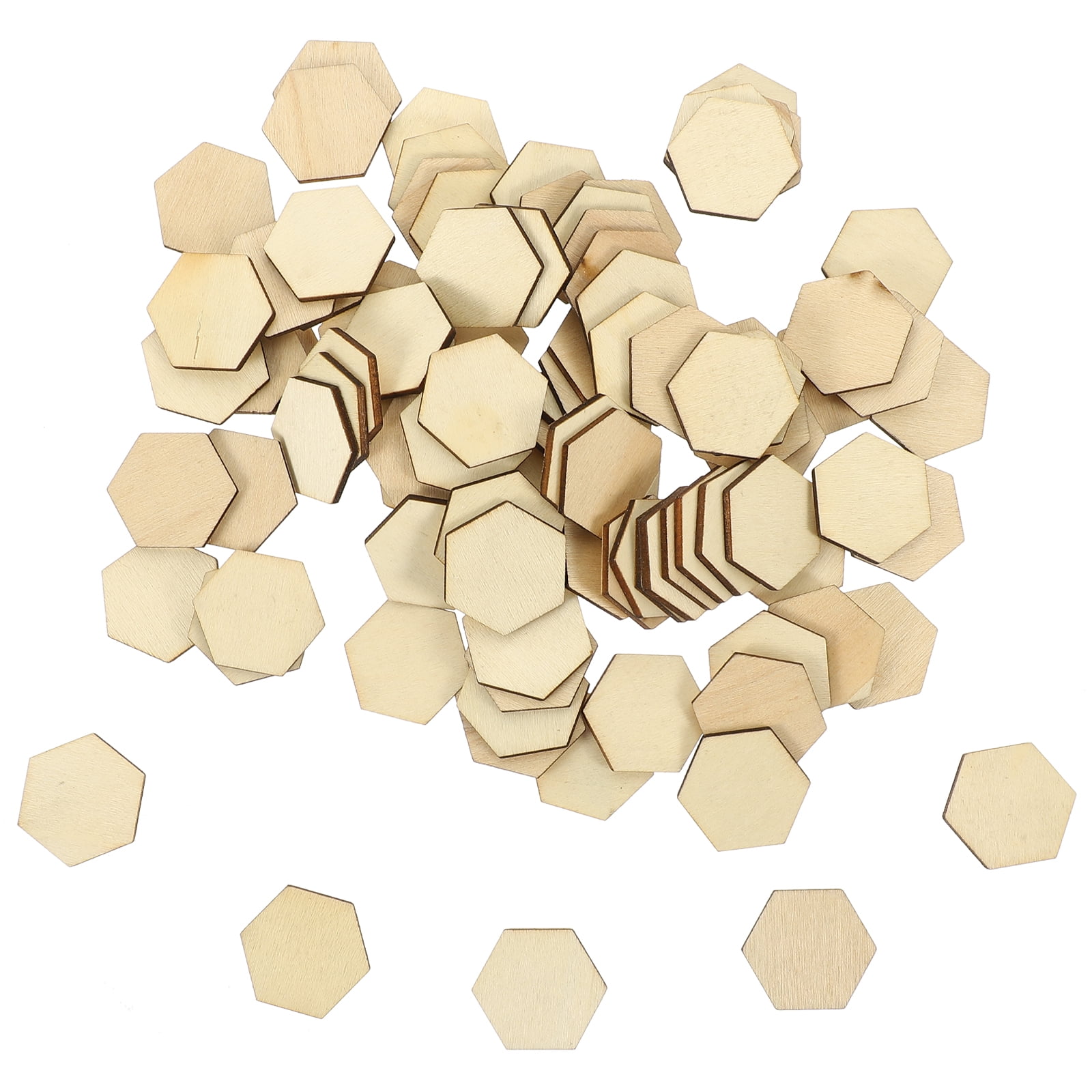 100pcs Hexagon Shape Wood Slices Unfinished Wood Pieces DIY Crafts ...