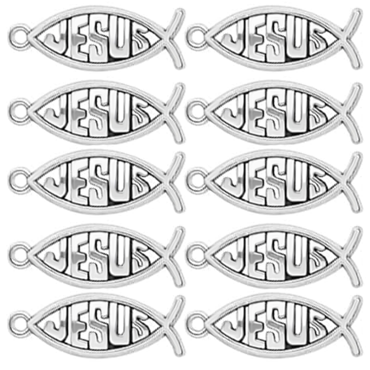 100pcs Jesus Fish Charms Tibetan Alloy Christian Fish Shaped Jesus ...