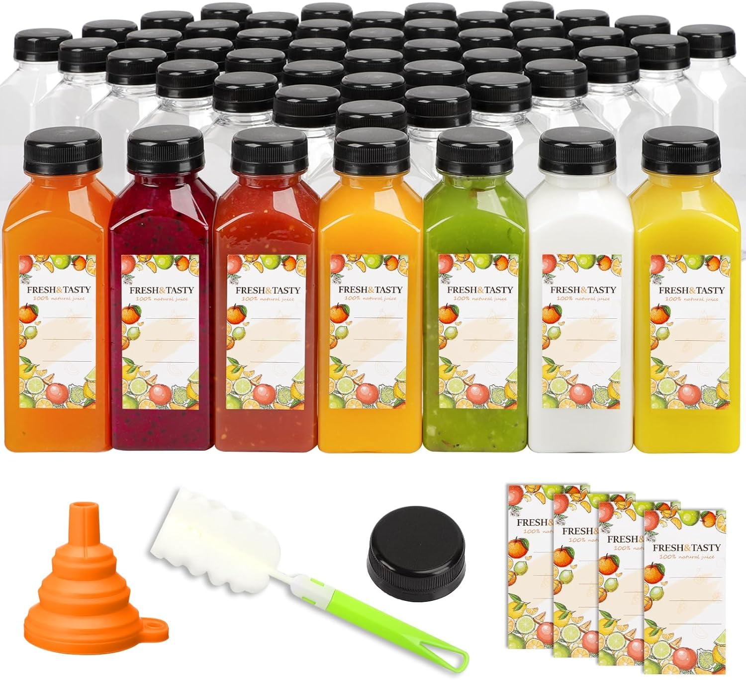 100pcs Juice Bottles, 12oz Plastic Bottles with Caps, Reusable Juice ...