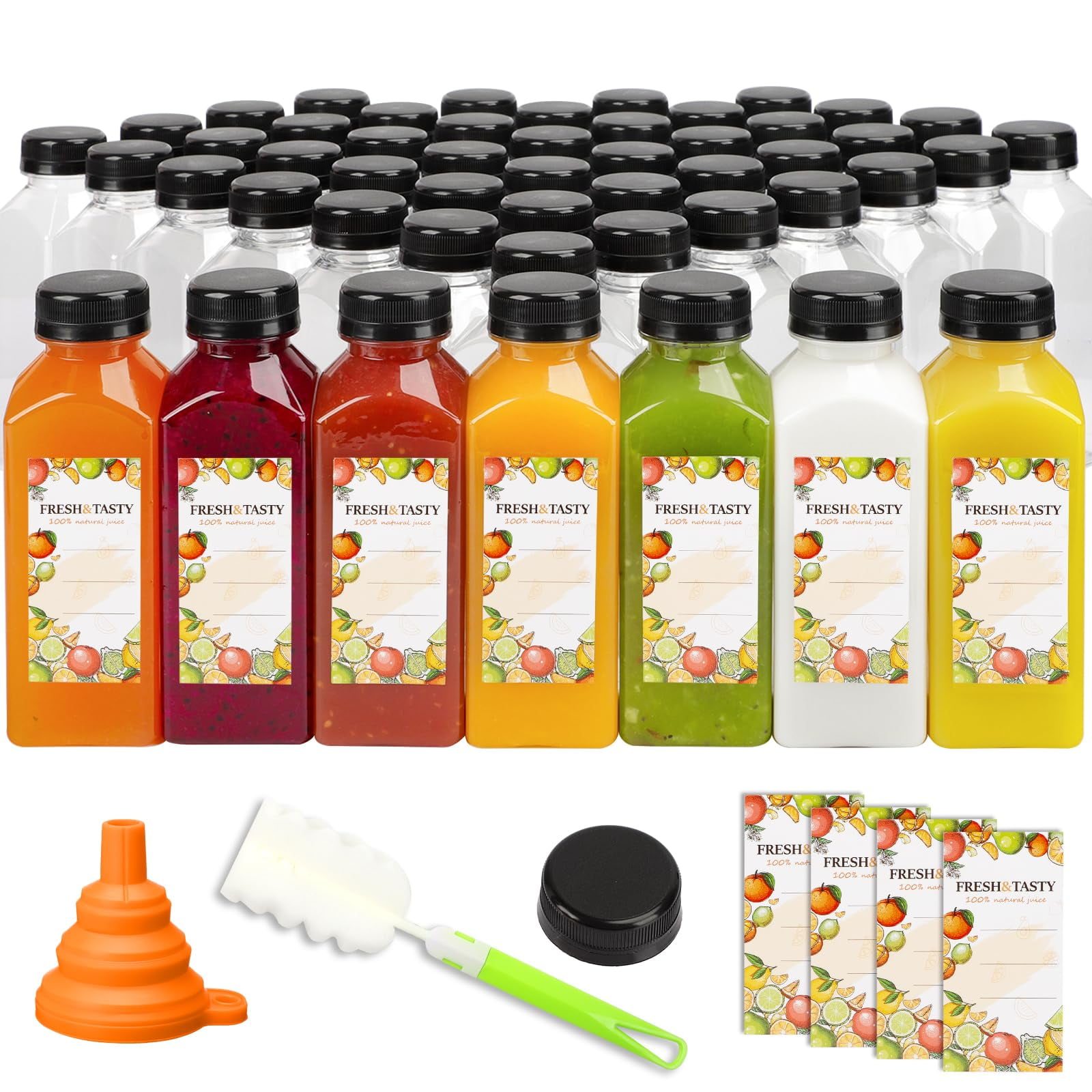 100pcs Juice Bottles, 12oz Plastic Bottles with Caps, Reusable Juice ...