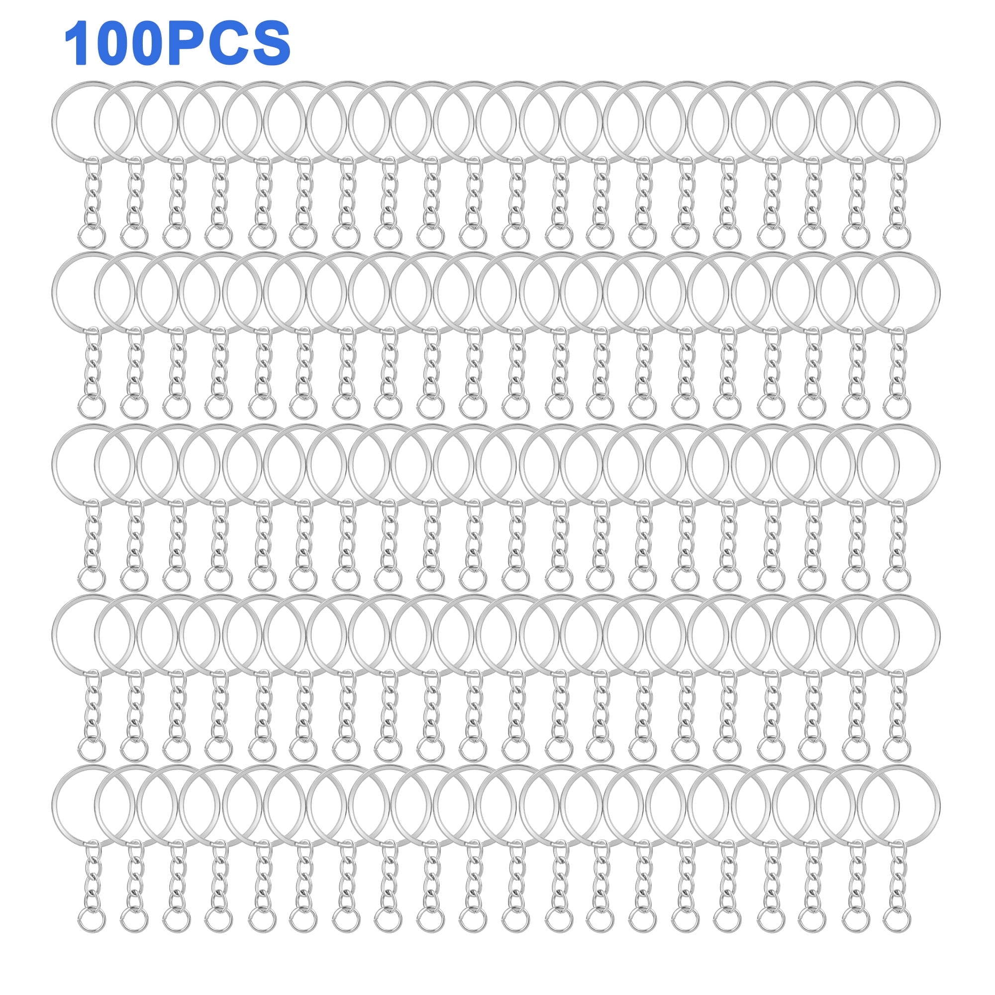 TSV Strong 2'' 100pcs Keychain Rings with Split, Chain and Jump Ring ...