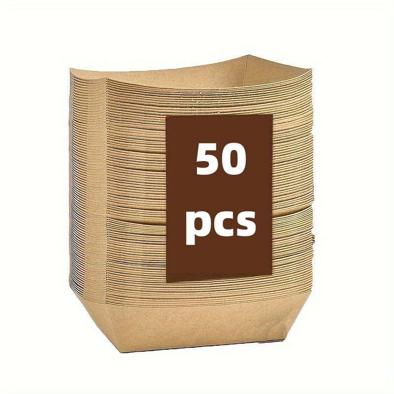 100pcs Kraft Paper Food Tray Heavy-duty Food Boat Trays Disposable ...