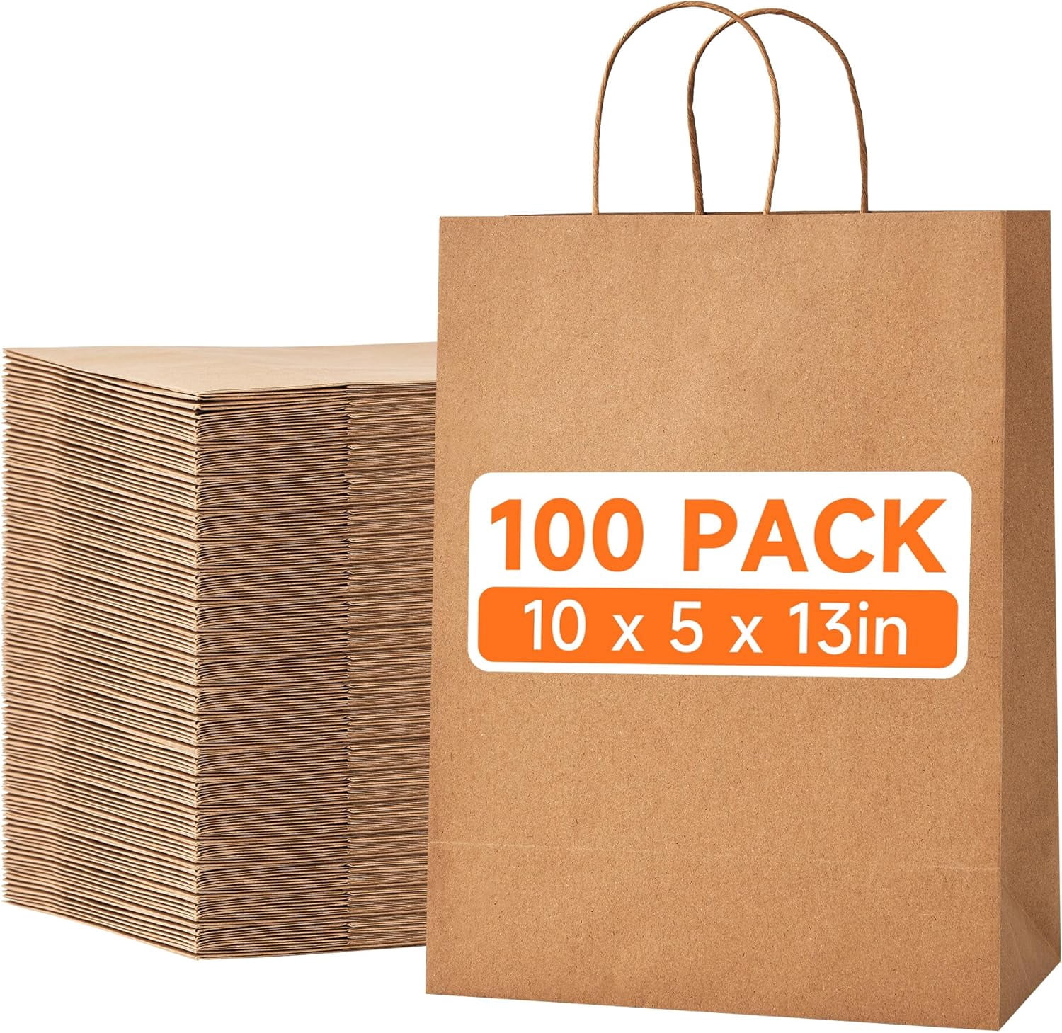 100pcs Large Brown Paper Bags with Handles in Bulk, 10x5x13 Kraft Gift ...