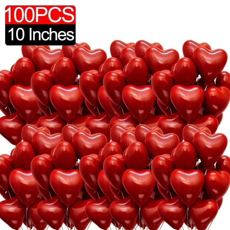 100pcs Latex Red Heart Balloons Inflatable Love Shaped Balloon for ...