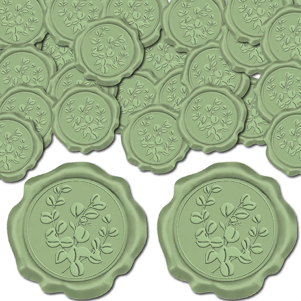 100pcs Leaf Wax Seal Stickers Green Adhesive Envelope Sealing Stickers ...