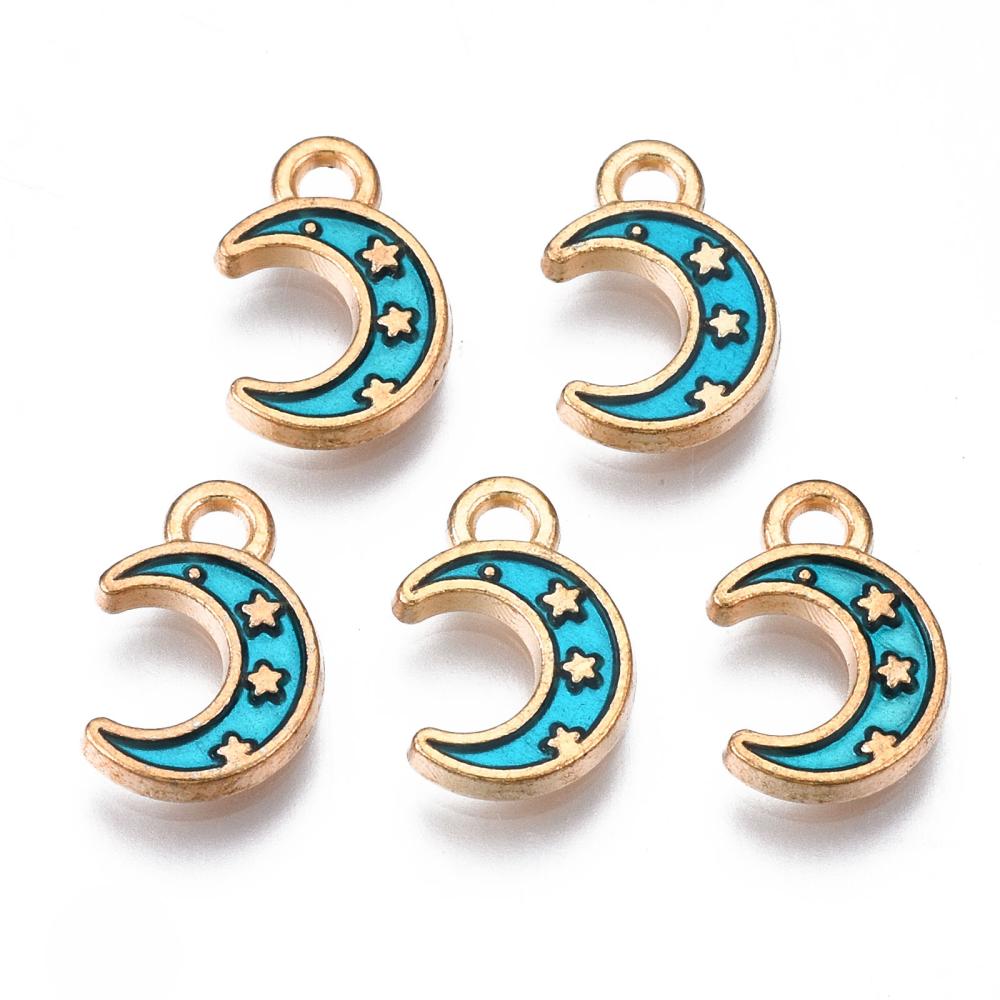 100pcs Light golden Plated Alloy Enamel Pendants Moon with Star ...