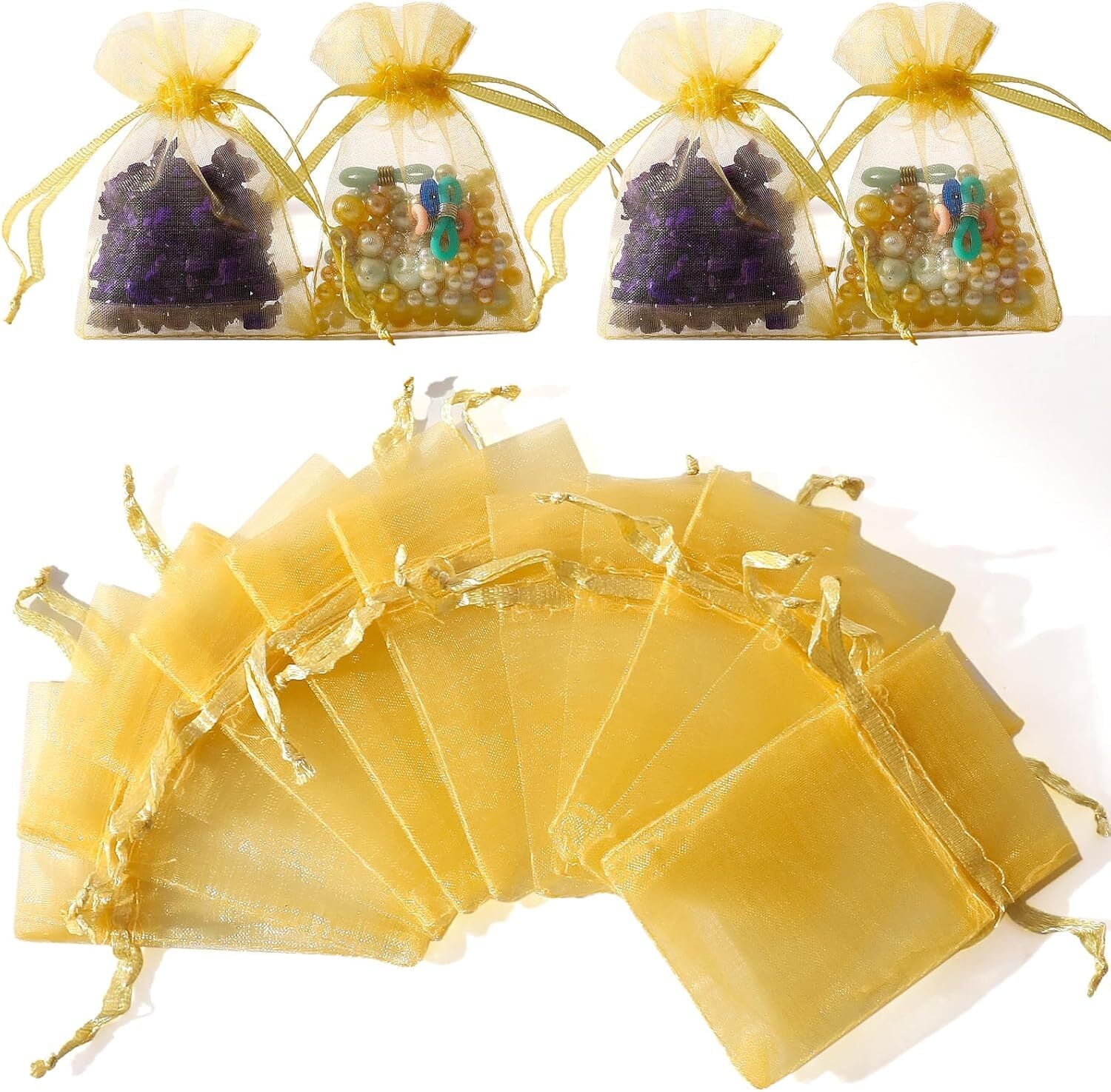100pcs Little Gold Organza Bags, 2x3inch Mesh Jewelry Pouches ...