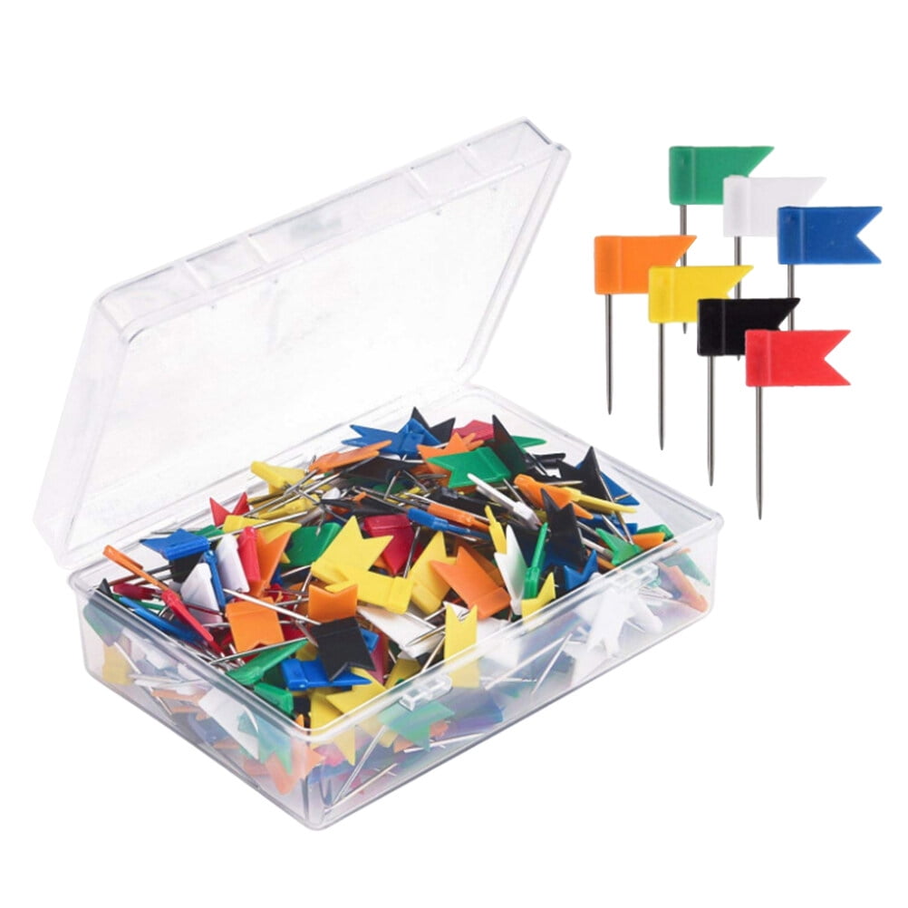 100pcs Map Flag Push Tacks Steel Tacks with Plastic Flags Head for ...