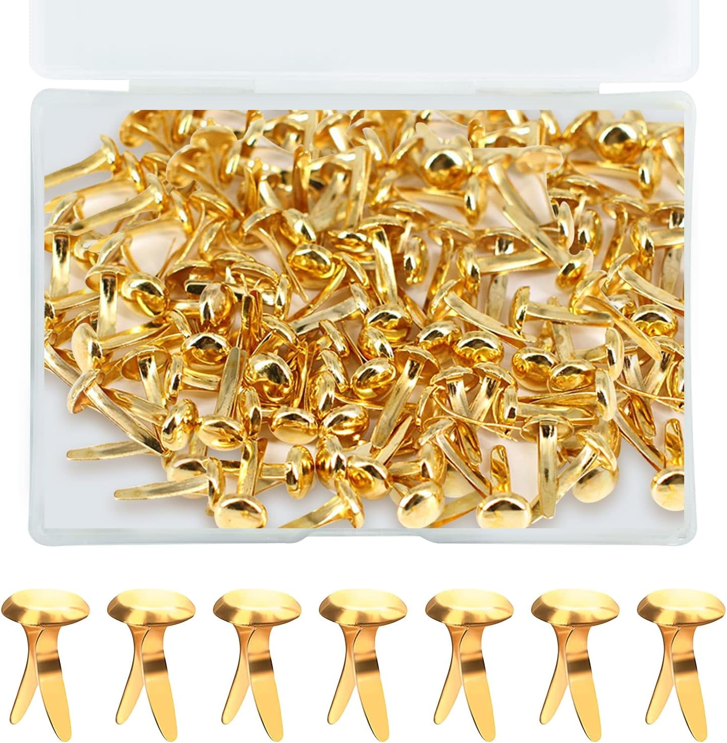 100pcs Metal Split Pins, 8x17mm Paper Fasteners Brads Gold Round Head Mini Brads with Storage ...