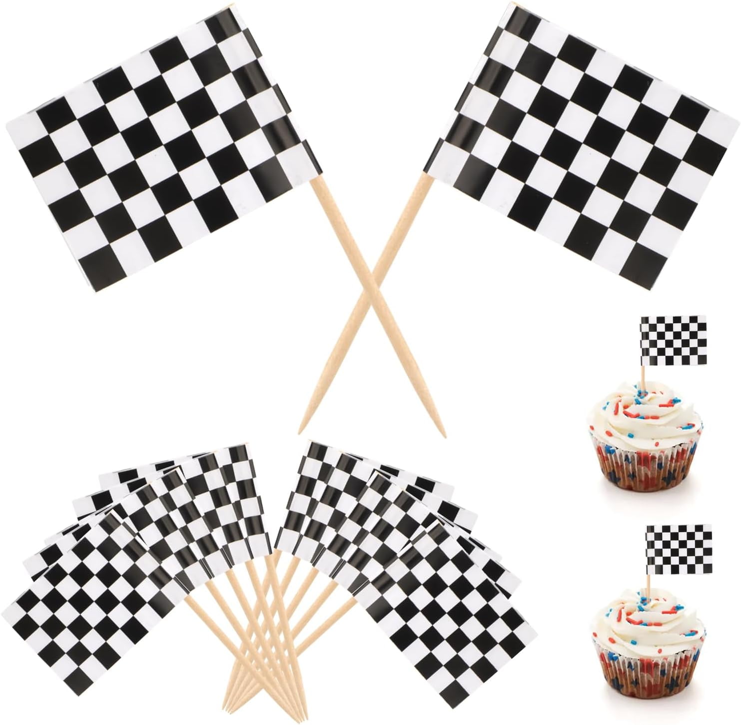 100pcs Mini Checkered Toothpick Flags, Black&White Mini Flags on Sticks ...