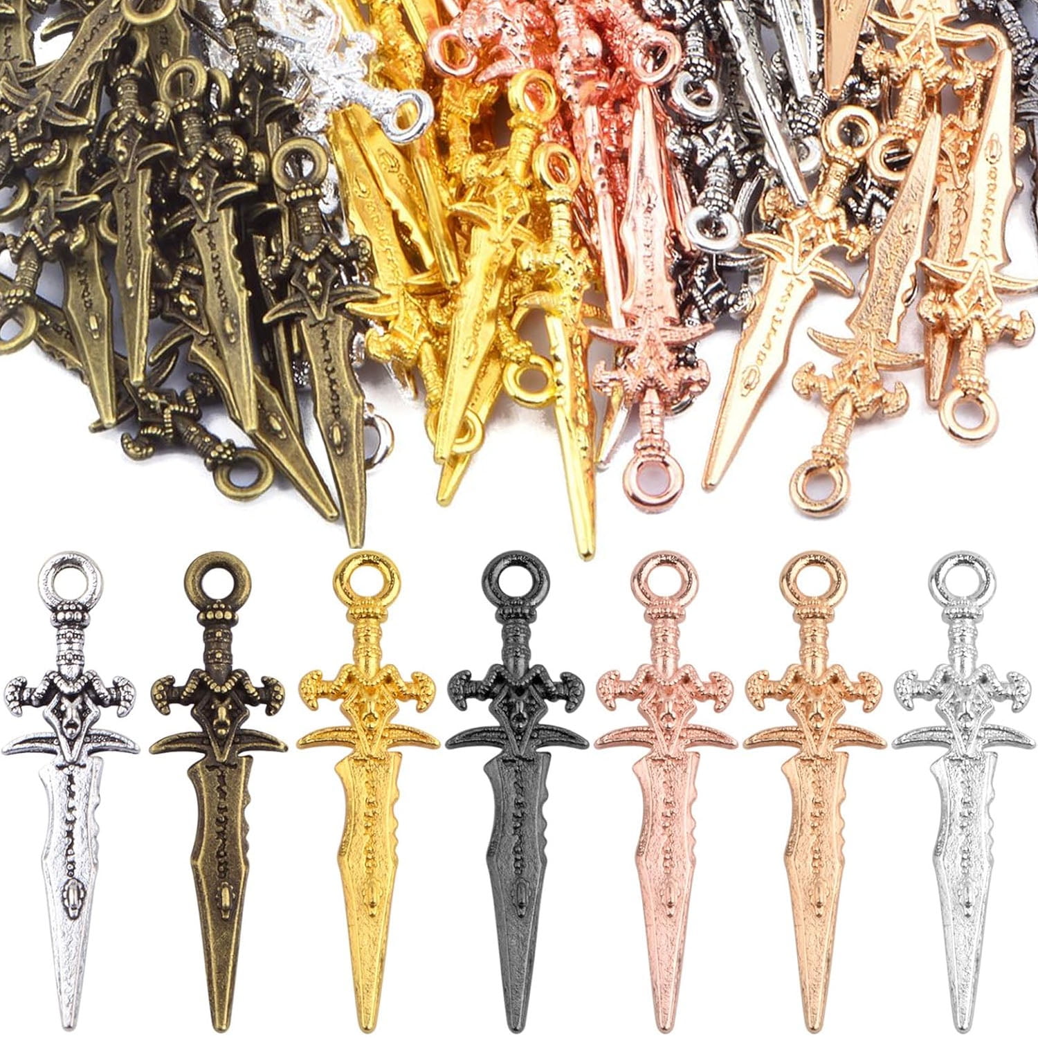 100pcs Mixed Colors Long Swords Charms Tibetan Alloy Weapon Sword ...