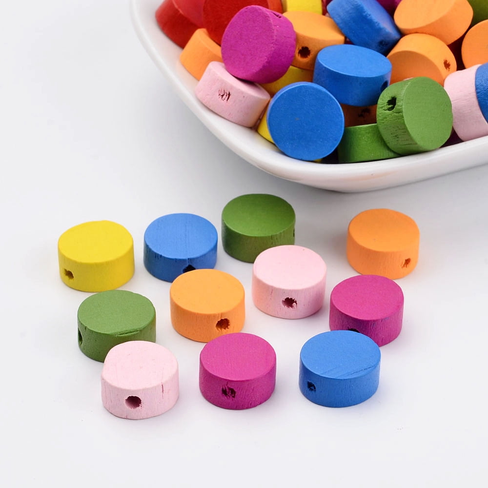100pcs Mixed color Flat Round Wood Beads Dyed Lead Free about 13mm in ...