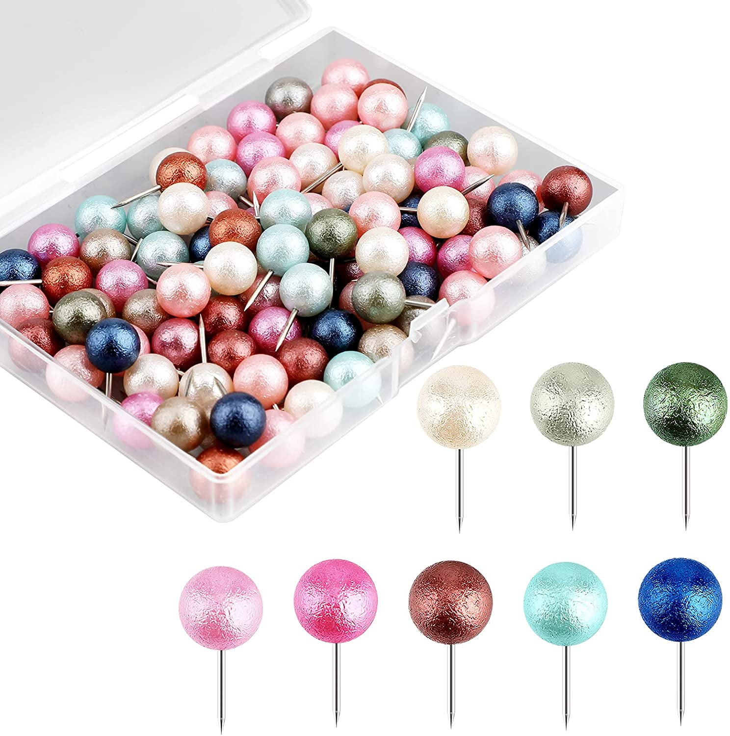 100pcs Multi-Color Push Pins Map Tacks Plastic Round Head Pearl Push ...