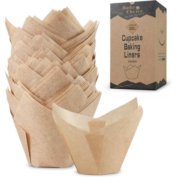 100pcs Natural Jumbo Tulip Cupcake Liners for Baking, Unbleached ...