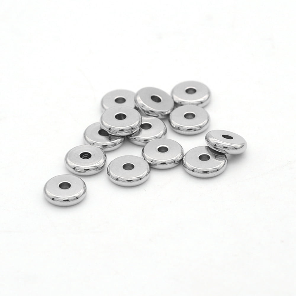100pcs Non-Tarnish 304 Stainless Steel Beads Disc/Flat Round Stainless ...