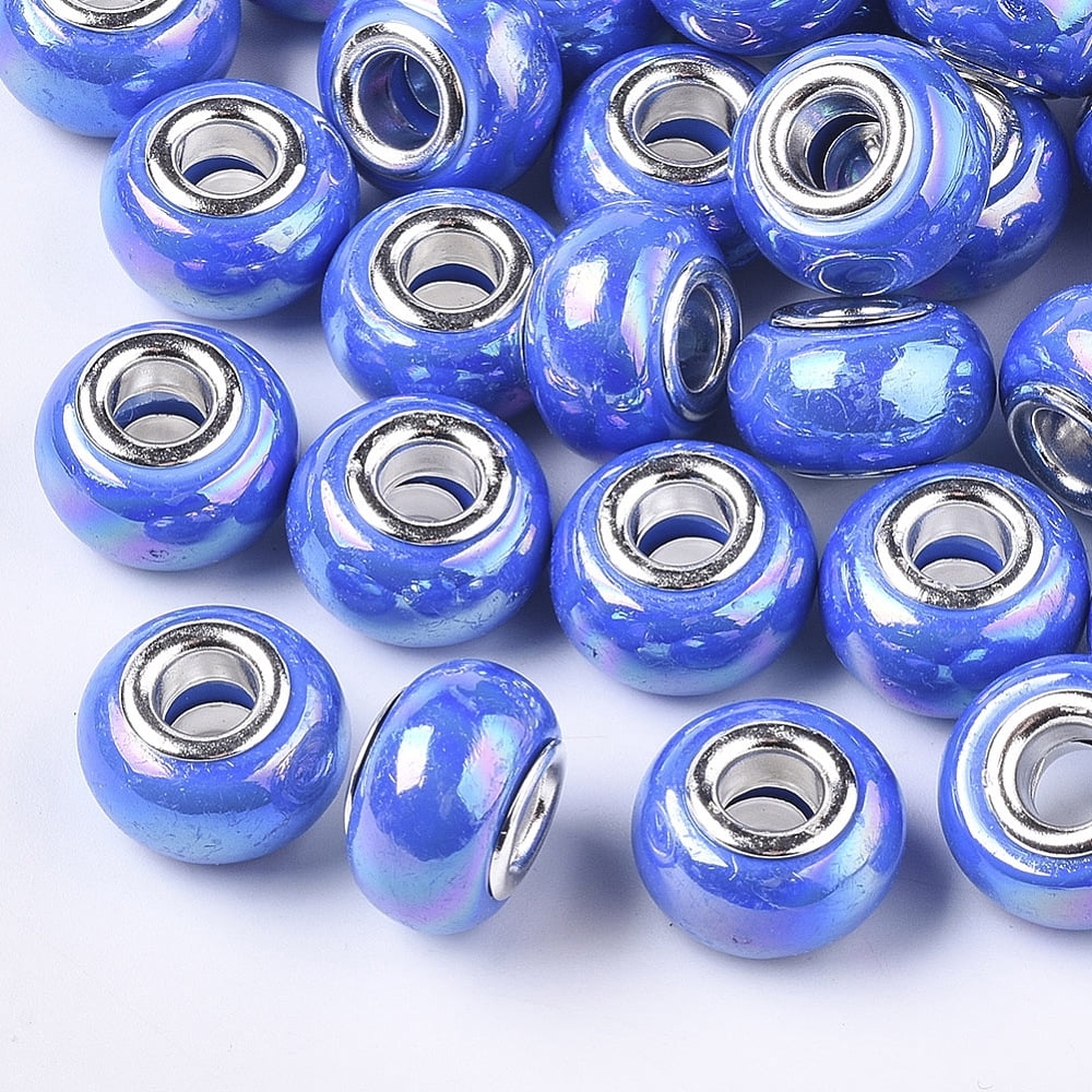 100pcs Opaque Resin European Beads Large Hole Beads Imitation Porcelain ...