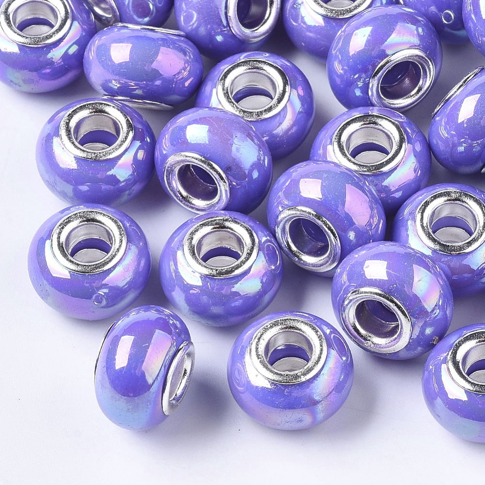 100pcs Opaque Resin European Beads Large Hole Beads Imitation Porcelain ...