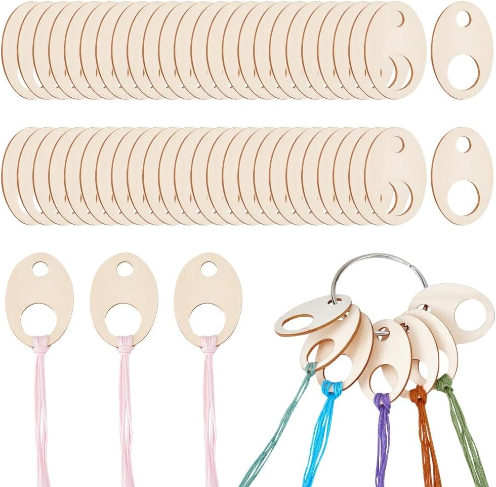 100pcs Oval Wood Thread Drops 1.9x1.3inch Wood Cross Stitch Thread ...